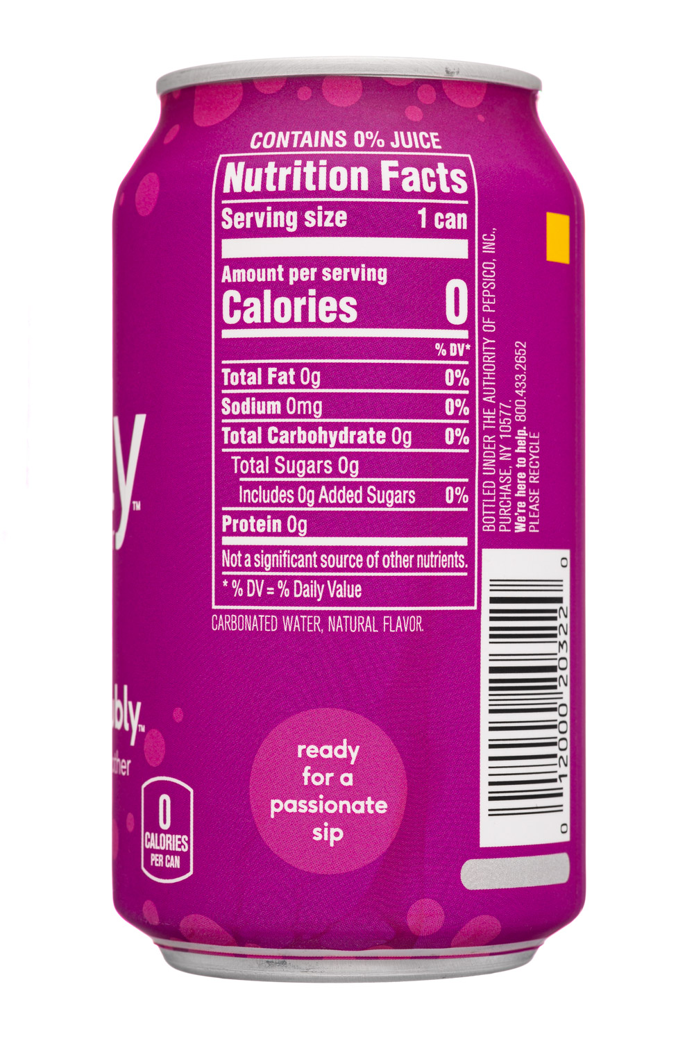 View Media 38657 Bubly 12oz 2021 SparklingWater Passionfruit Facts